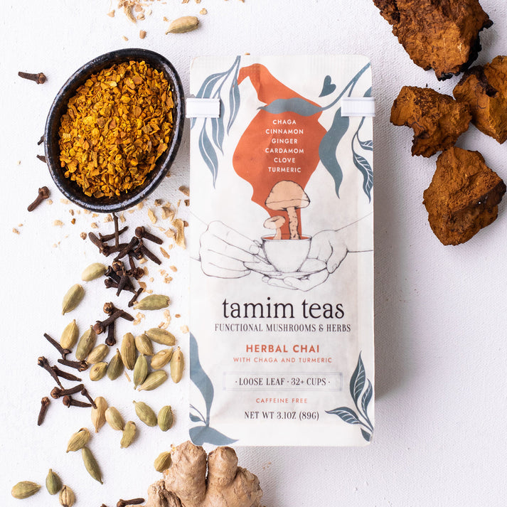 Herbal Chaga Chai | Decaf Chai with Chaga Mushroom & Turmeric – Tamim Teas
