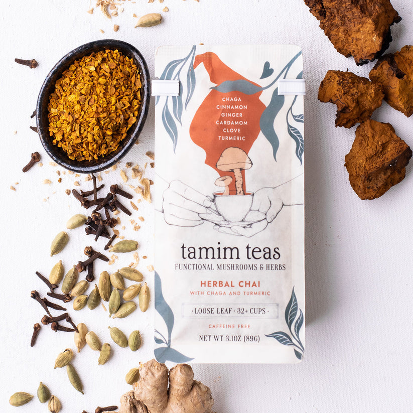Herbal Chaga Chai | Decaf Chai with Chaga Mushroom & Turmeric – Tamim Teas